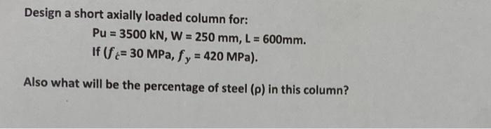 Solved Design a short axially loaded column for: | Chegg.com