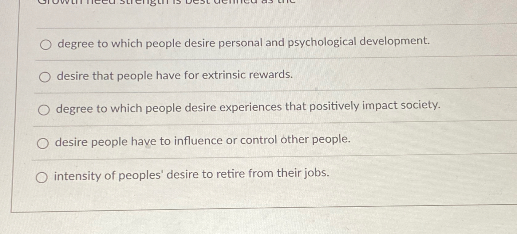 Solved degree to which people desire personal and | Chegg.com