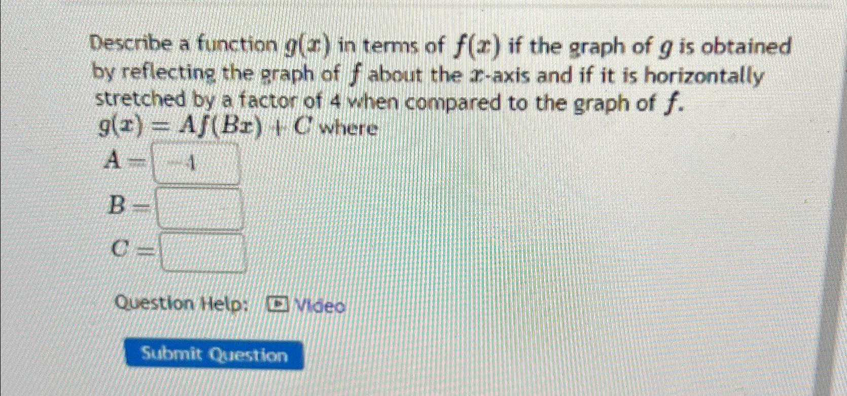 Solved Describe a function g(x) ﻿in terms of f(x) ﻿if the | Chegg.com