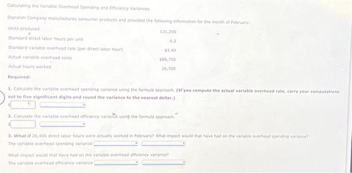 Solved Calculating the Varlable Overhead Spending and | Chegg.com