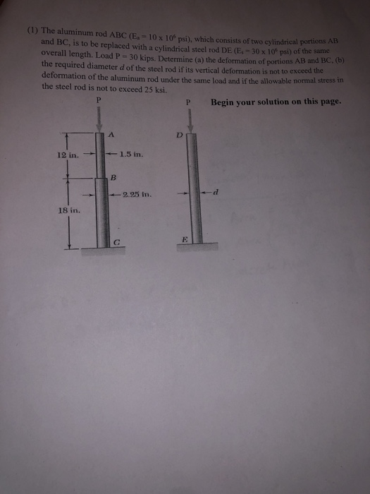 Solved (1) The aluminum rod ABC (E = 10 x 10 psi), which | Chegg.com