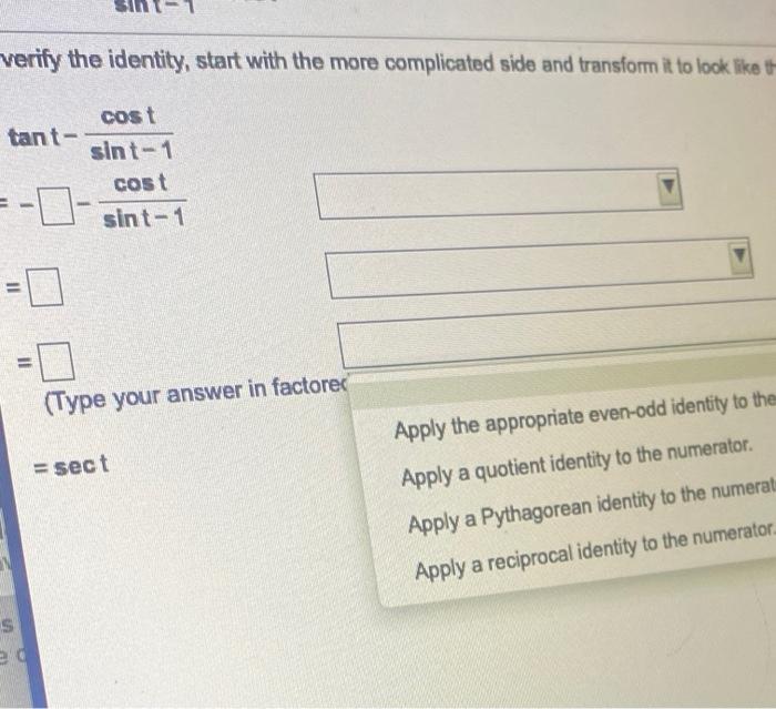 Solved 2 51 Verify the identity. -tant- cost sint-1 =sect To | Chegg.com