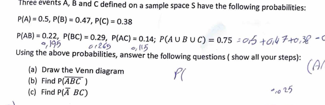 Solved Three events A, ﻿B and C defined on a sample space S | Chegg.com