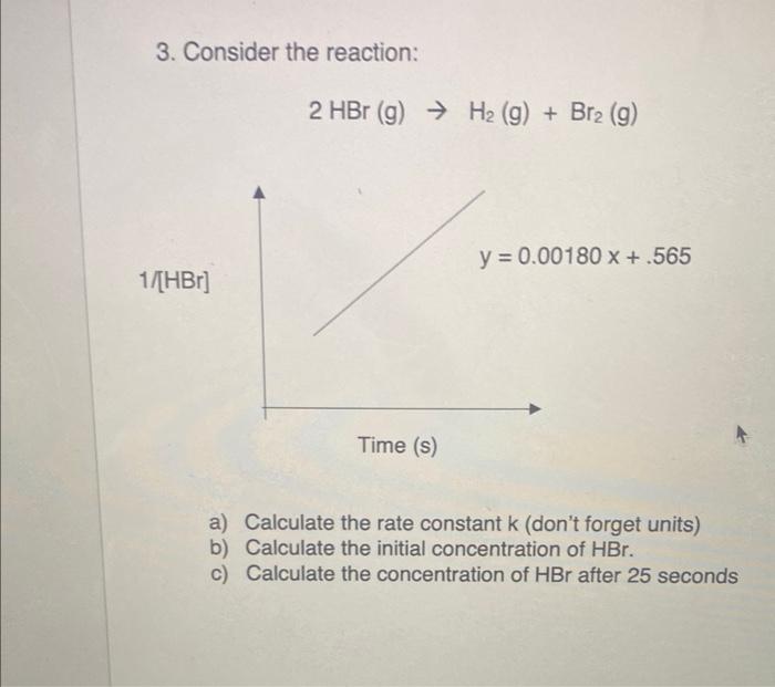 Solved 3. Consider the reaction: 2HBr(g)→H2( g)+Br2( g) a) | Chegg.com