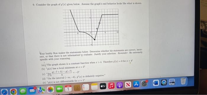 Solved 9. Coasider the graph of g′(x) given below, Assume | Chegg.com
