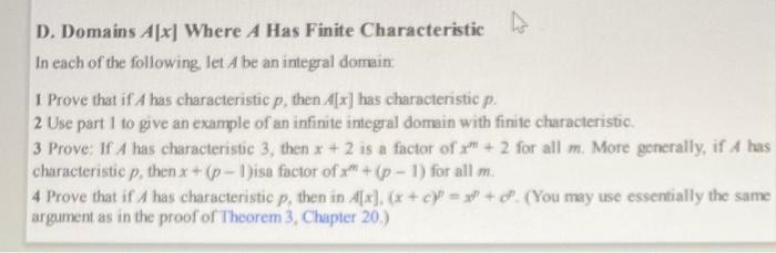 Solved D. Domains A∣x∣ Where A Has Finite Characteristic In | Chegg.com
