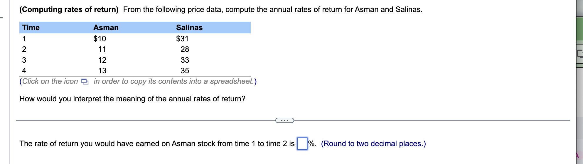 Solved (Computing rates of return) ﻿From the following price | Chegg.com