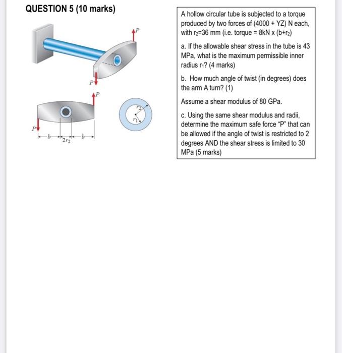 Solved QUESTION 5 (10 marks) A hollow circular tube is | Chegg.com