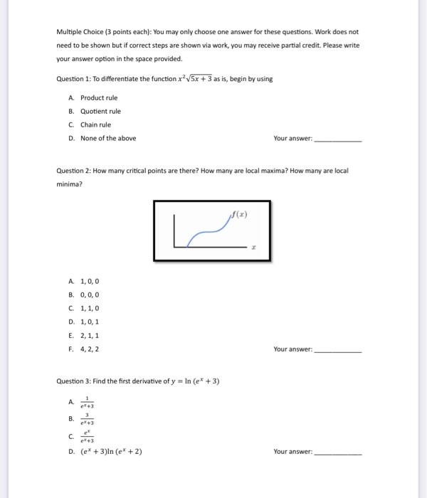 Solved Multiple Choice ( 3 points each): You may only choose | Chegg.com