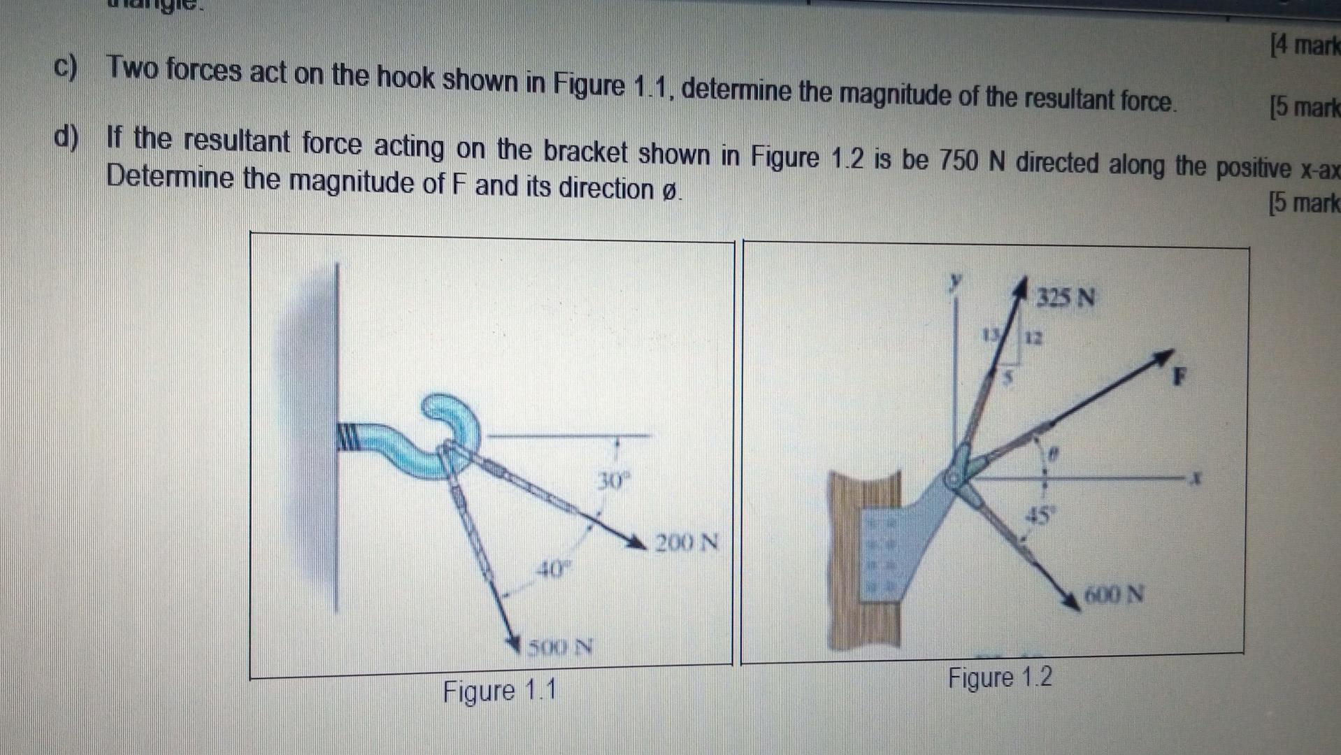 Solved [4 mark c) Two forces act on the hook shown in Figure | Chegg.com