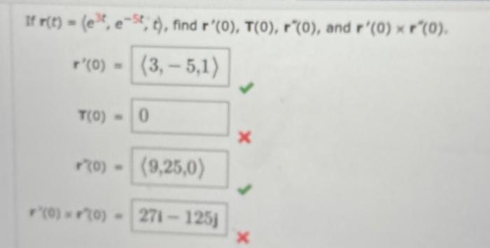 Solved If r(t)=(e3t,e−5t,t), find r′(0),T(0),r′′(0), and | Chegg.com