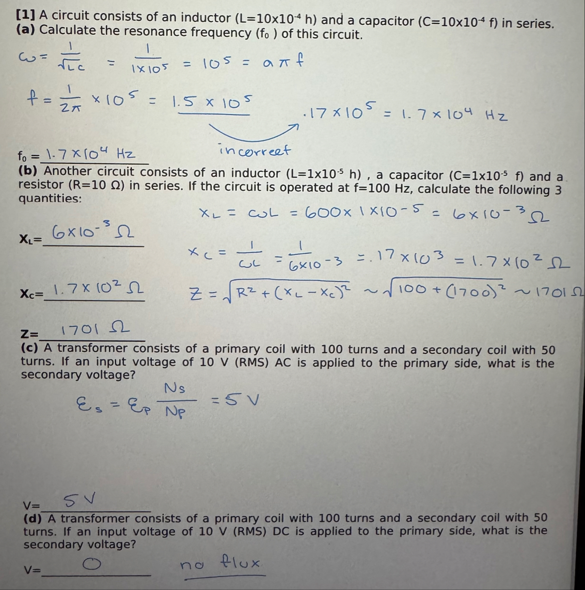 Solved Are my answers correct? [1] ﻿A circuit consists of an | Chegg.com