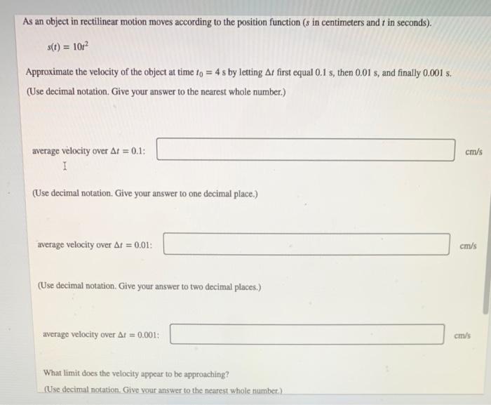 Solved As an object in rectilinear motion moves according to | Chegg.com