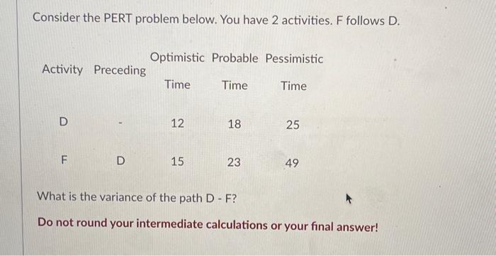 Solved Consider the PERT problem below. You have 2 | Chegg.com