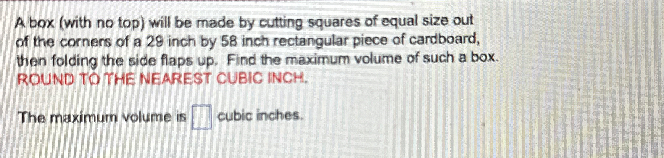 Solved A box (with no top) ﻿will be made by cutting squares | Chegg.com
