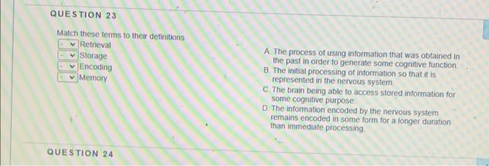 Solved QUESTION 23 Match these terms to their definitions | Chegg.com