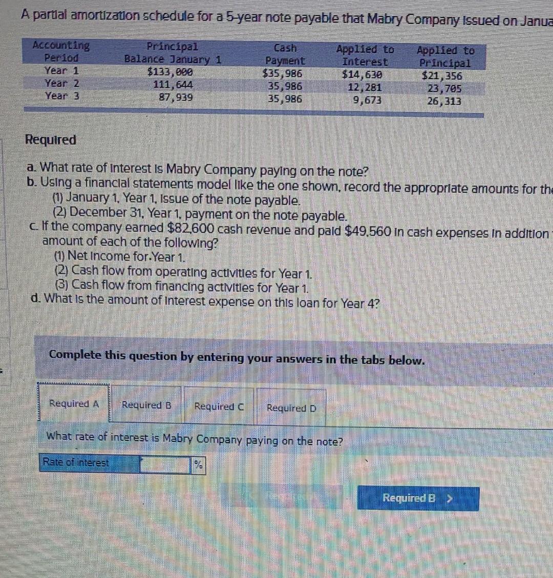 Solved A partal amortzation schedule for a 5 -year note | Chegg.com