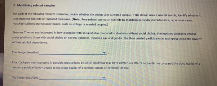 Solved 2. Identifying related samples For each of the | Chegg.com
