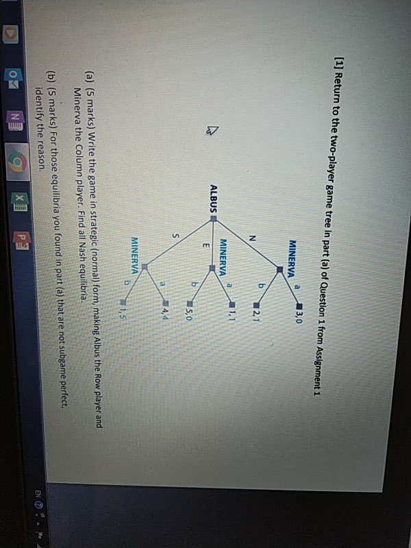Solved 1 Return To The Two Player Game Tree In Part A Of 