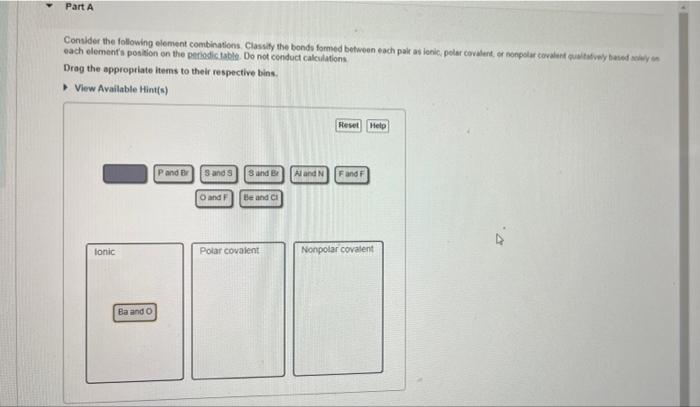 Solved Part A Consider the following element combinations | Chegg.com