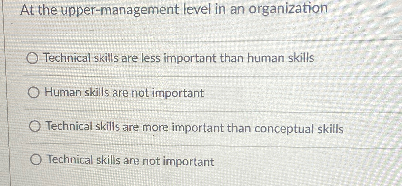 Solved At the upper-management level in an | Chegg.com