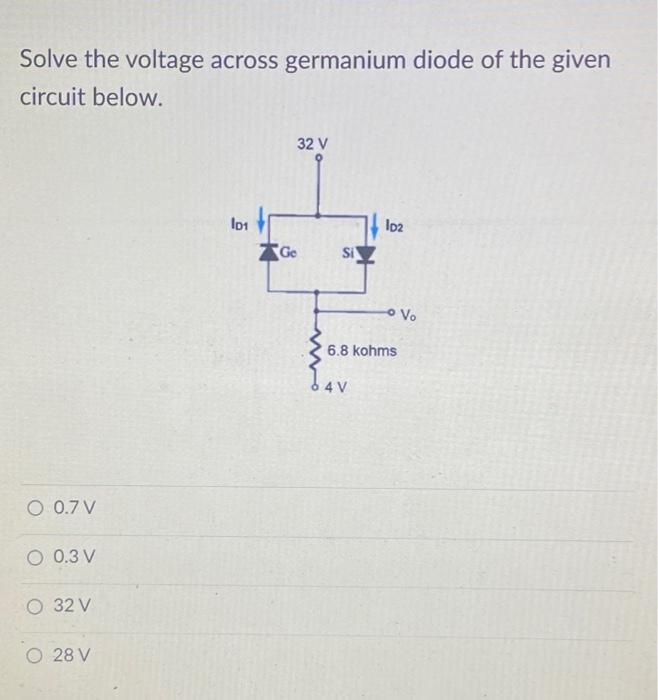 Solved Solve the voltage across germanium diode of the given | Chegg.com