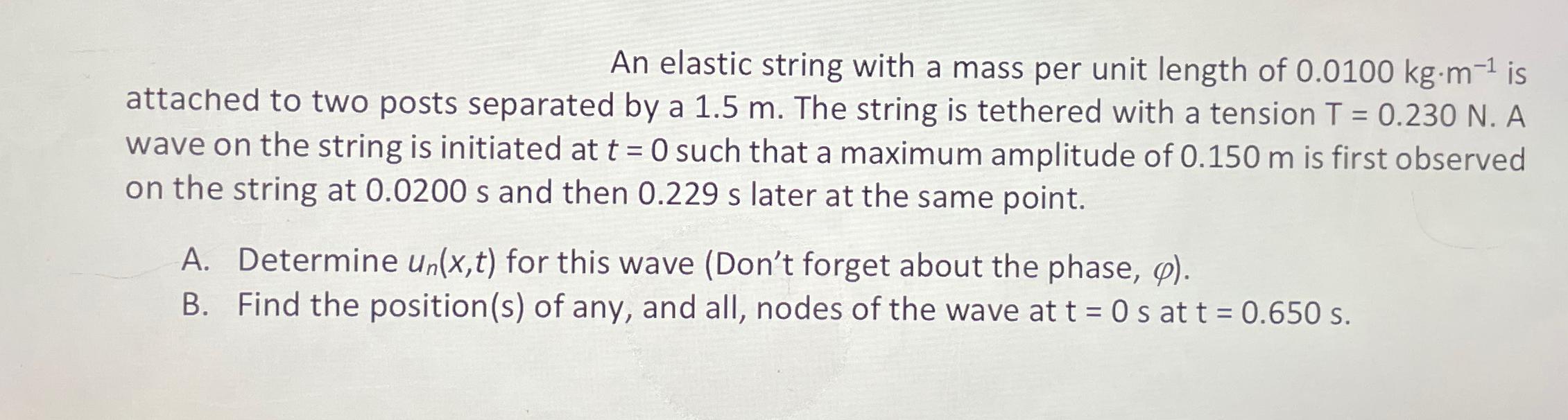 Solved An elastic string with a mass per unit length of | Chegg.com