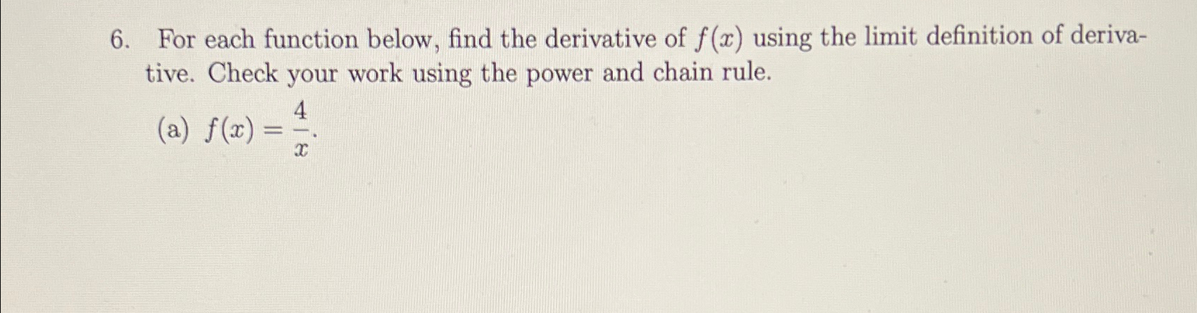 Solved For each function below, find the derivative of f(x) | Chegg.com