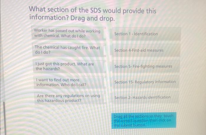 What section of the SDS would provide this | Chegg.com