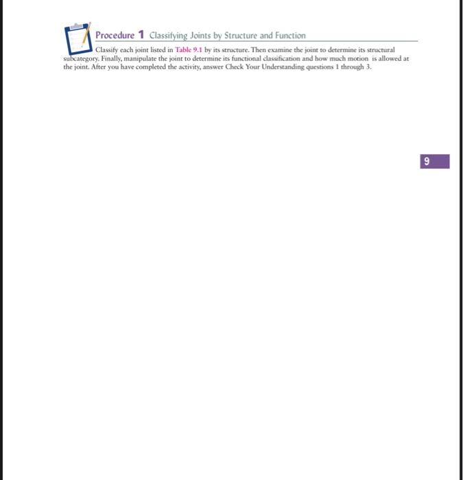 Procedure 1 Classifying Joints by Structure and | Chegg.com