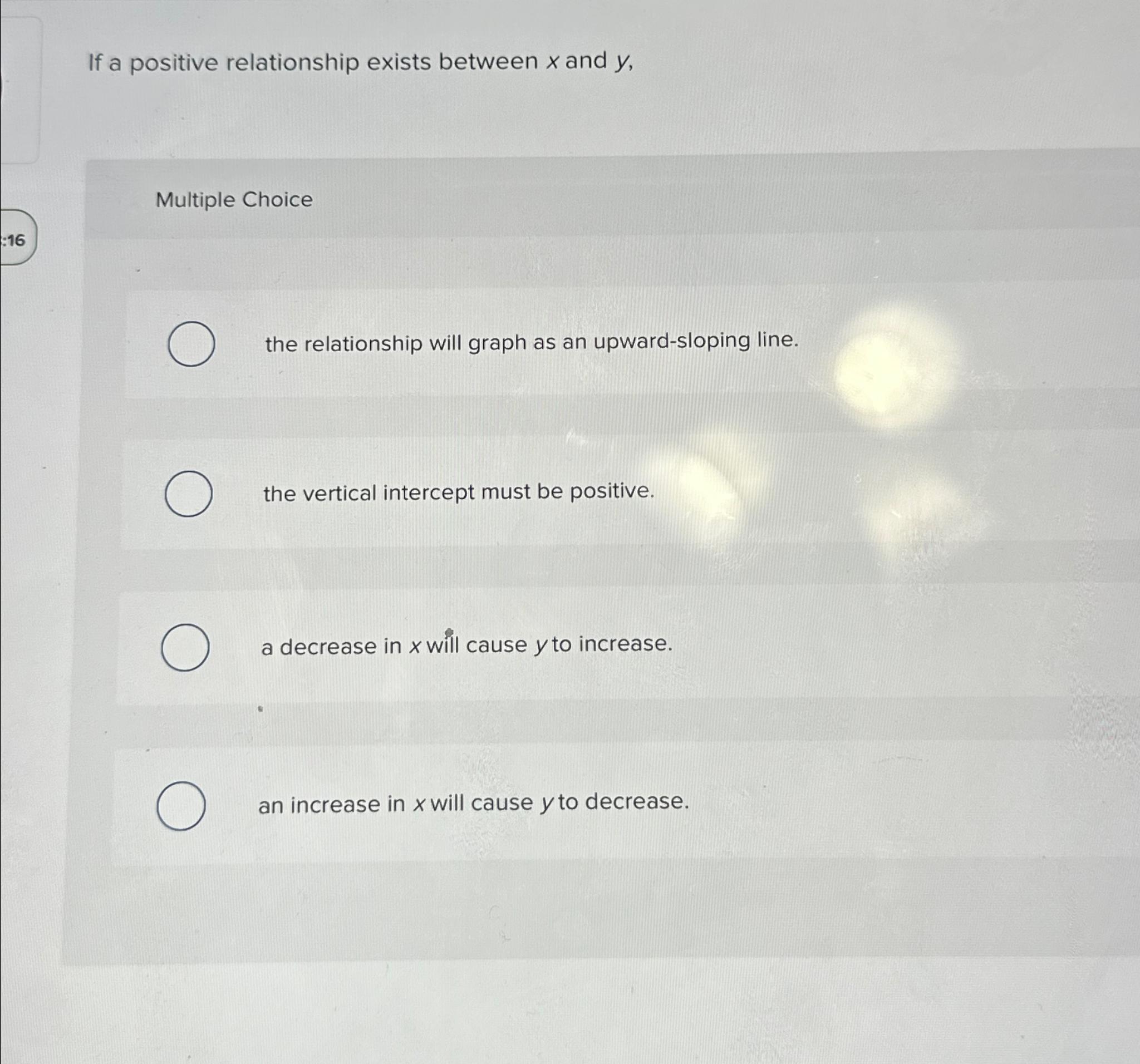 Solved If a positive relationship exists between x ﻿and | Chegg.com