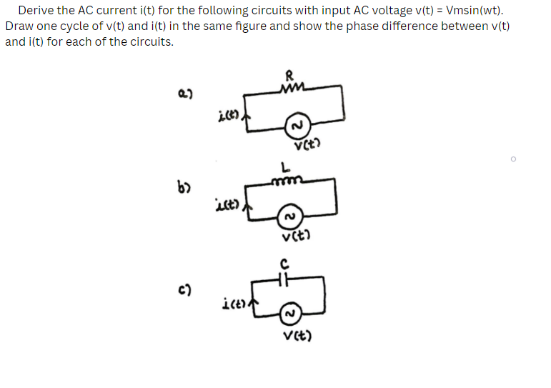 Solved Derive the AC ﻿current i(t) ﻿for the following | Chegg.com