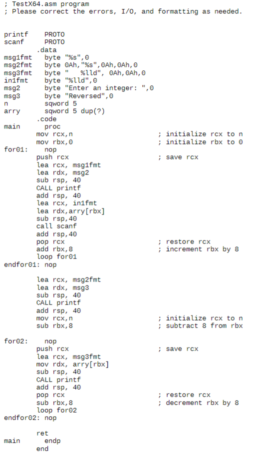 Solved Correct the errors with the X64 ﻿bit program | Chegg.com