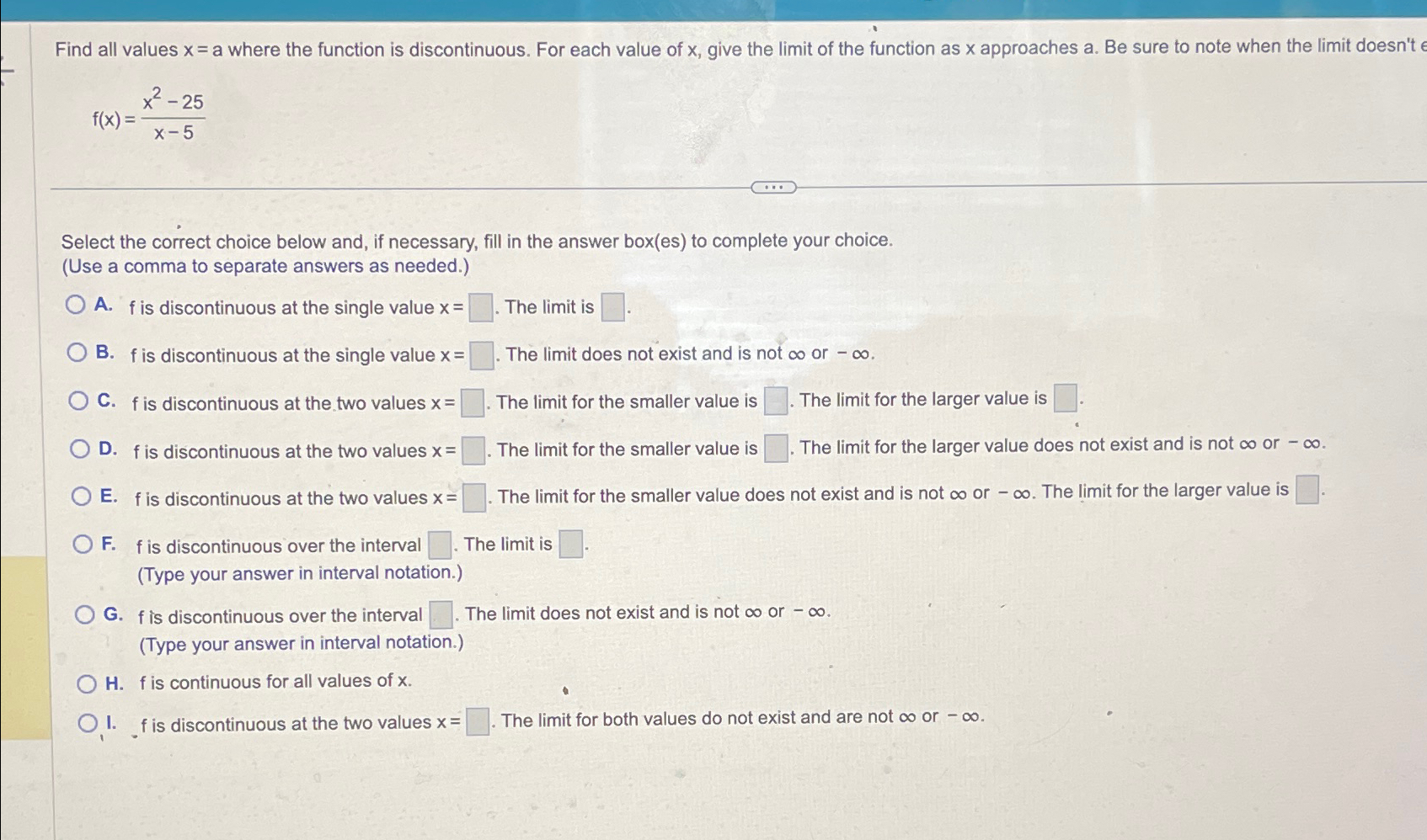 Solved Find all values x=a where the function is | Chegg.com