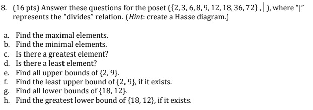 Solved Answer these questions for the poset | Chegg.com