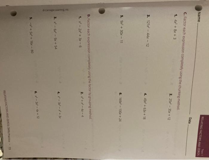 Solved Date C. Factor each expression completely using the | Chegg.com