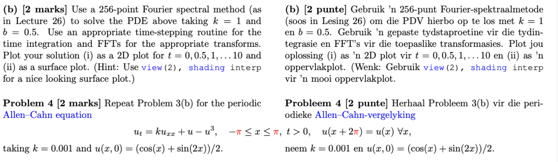 Solved (b) [2 ﻿marks] ﻿Use a 256-point Fourier spectral | Chegg.com