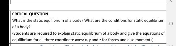 Solved CRITICAL QUESTION What is the static equilibrium of a | Chegg.com