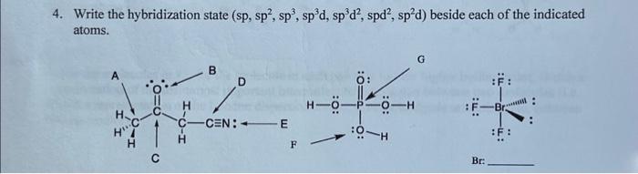 Solved 4. Write the hybridization state (sp, sp², sp³, sp³d, | Chegg.com