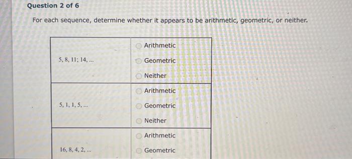 Solved For each sequence, determine whether it appears to be | Chegg.com