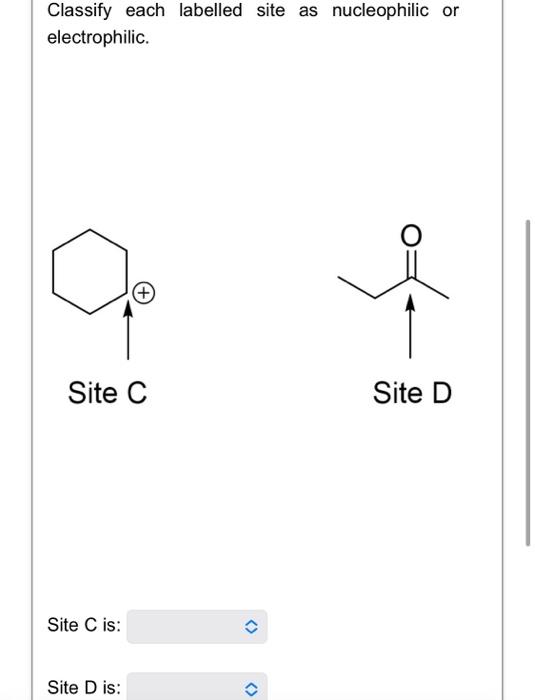 Solved Classify each labelled site as nucleophilic or | Chegg.com