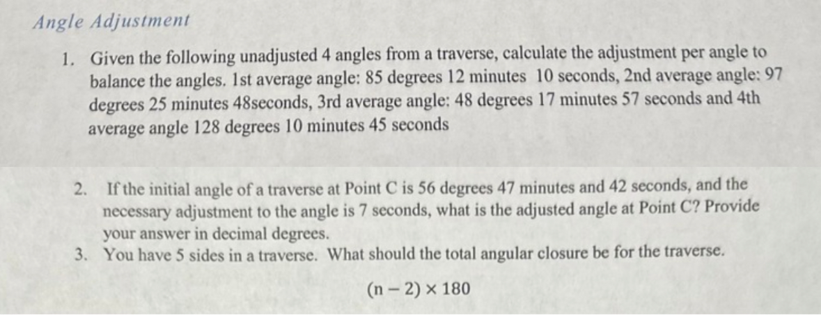 Angle AdjustmentGiven the following unadjusted 4 | Chegg.com