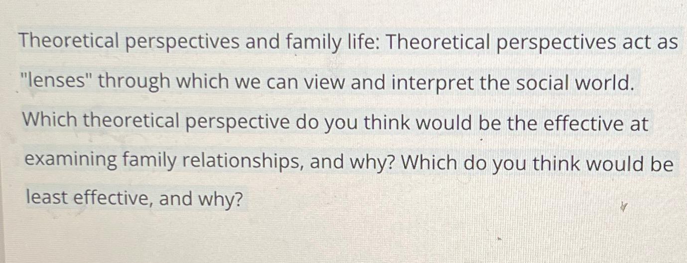 Solved Theoretical perspectives and family life: Theoretical | Chegg.com