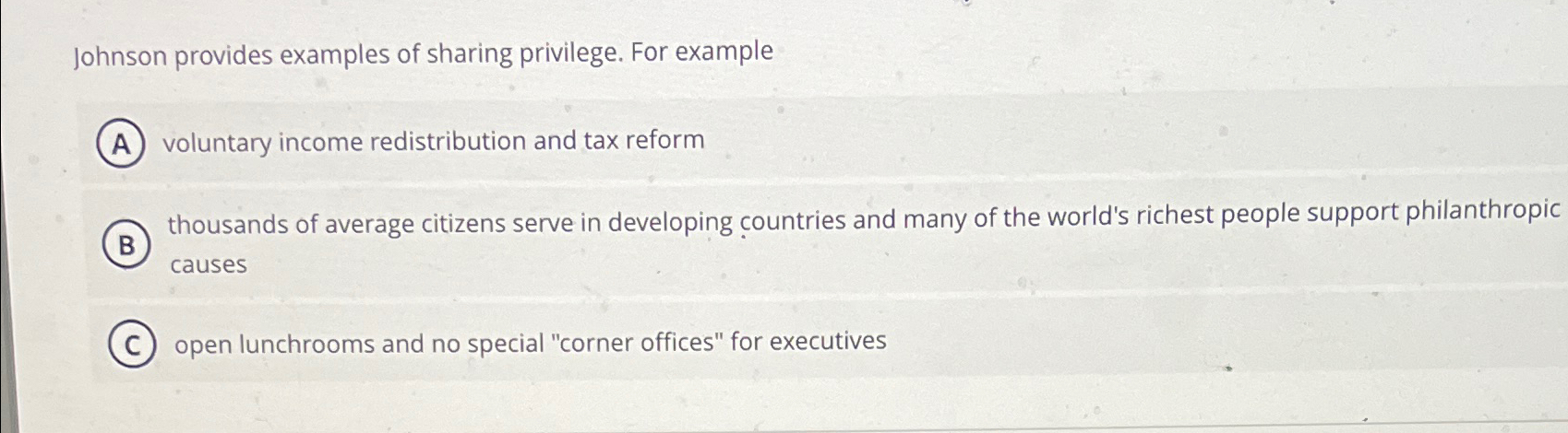 Solved Johnson provides examples of sharing privilege. For | Chegg.com