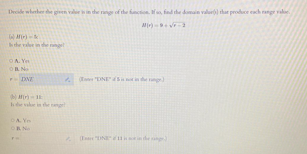 Solved Decide whether the given value is in the range of the | Chegg.com
