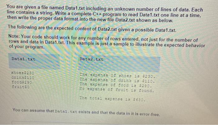 Solved You are given a file named Data1.txt including an | Chegg.com