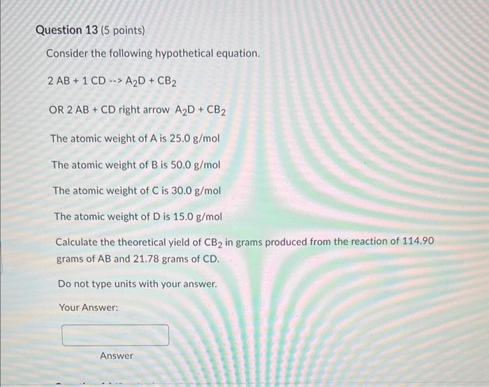 Solved Consider the following hypothetical equation. | Chegg.com