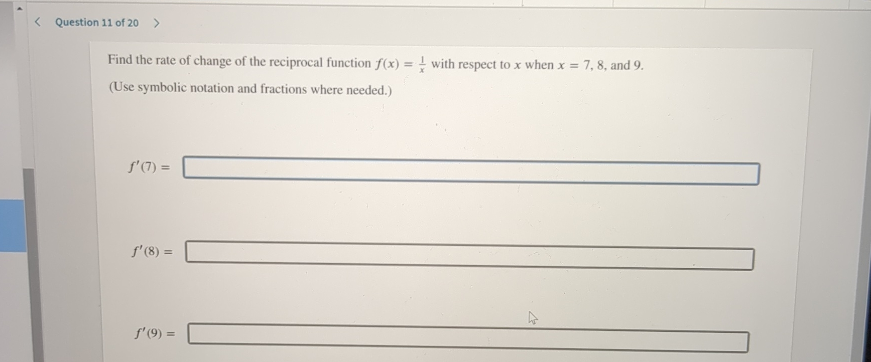 Solved Question 11 ﻿of 20Find the rate of change of the | Chegg.com