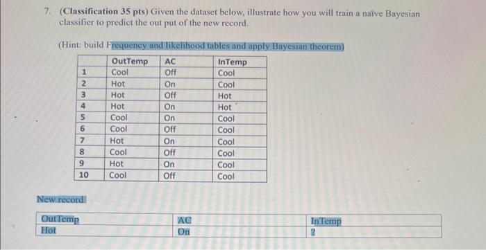 Solved 7. (Classification 35pts ) Given the dataset below, | Chegg.com