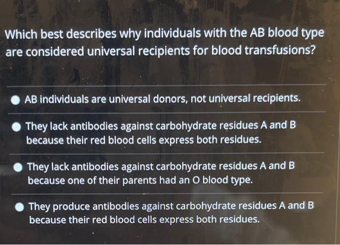 Solved Which best describes why individuals with the AB | Chegg.com